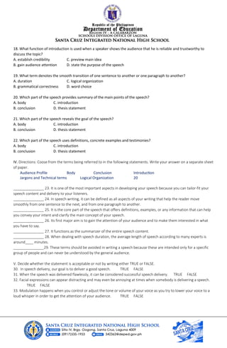 2nd Quarterly Exam in Oral Communication with TOS & Answer Key.docx