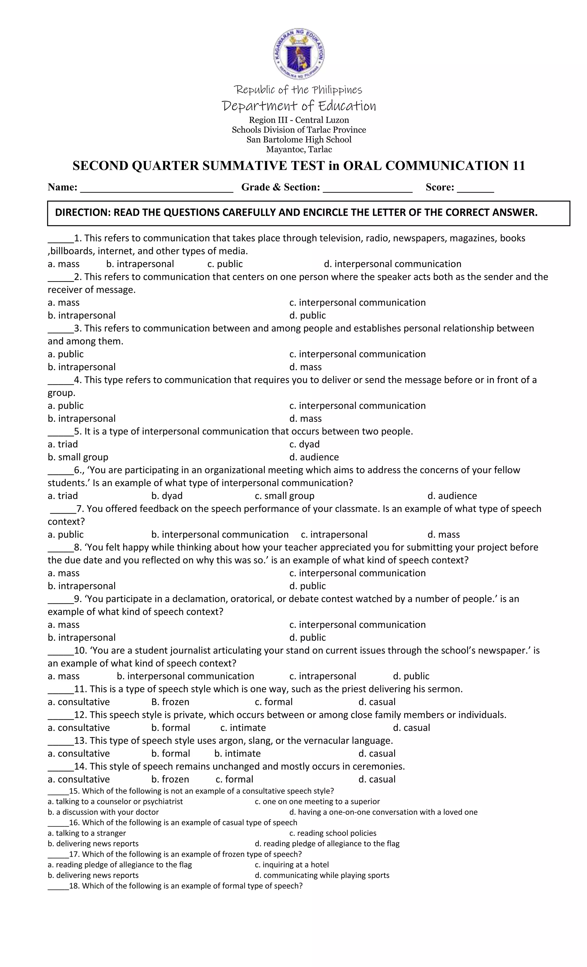 2nd quarter test-oral com.docx