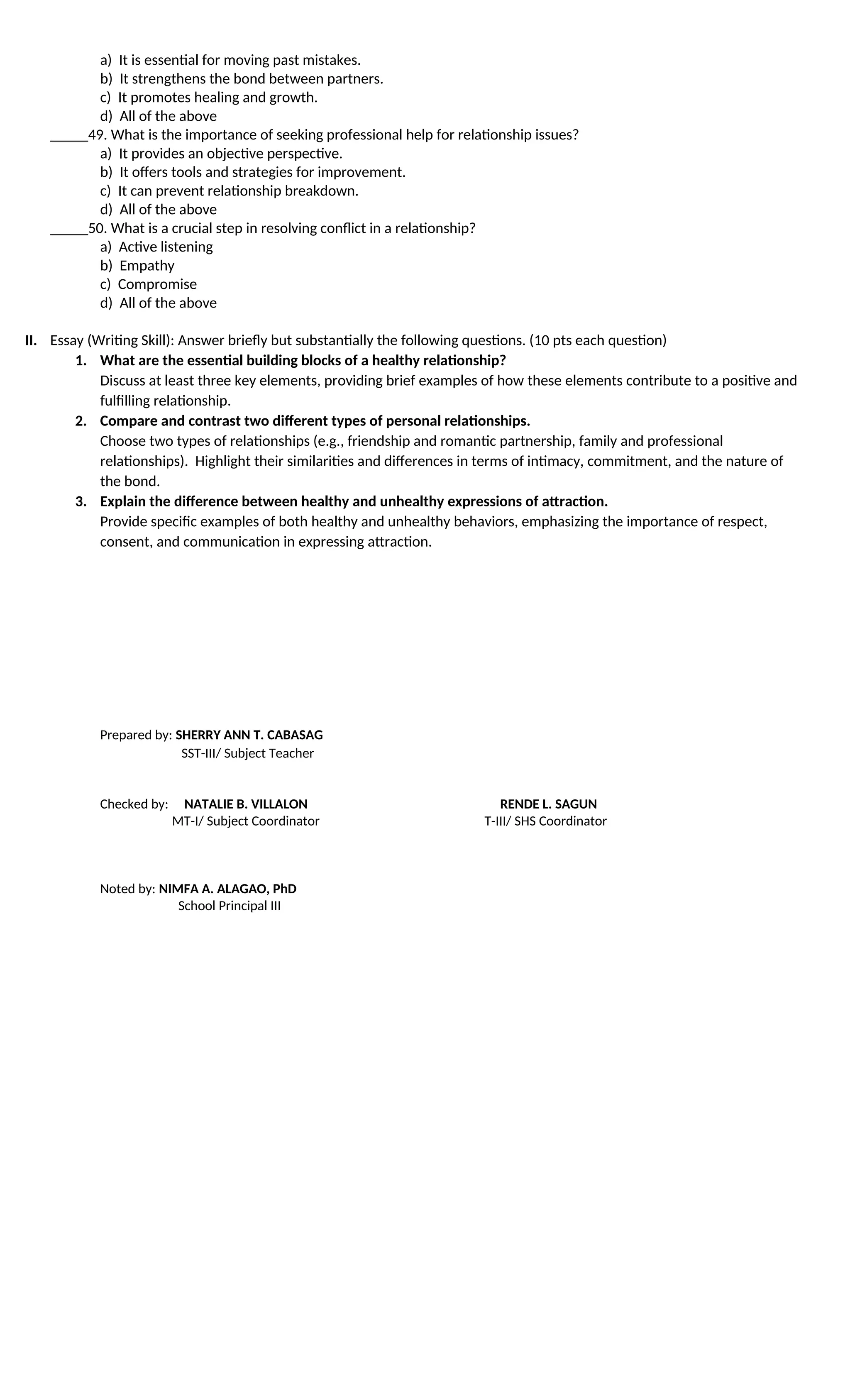 Second quarter test question PERDEV.docx