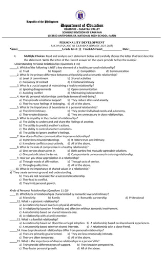 Second quarter test question PERDEV.docx