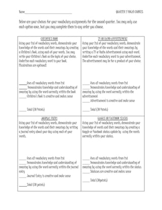 2nd Quarter Vocab Choices | PDF
