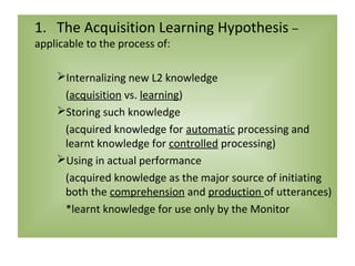 Krashen's Hypotheses on L2 Acquisition | PPT