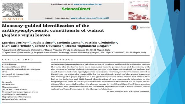 Bio Assay Guided Isolation Identification Active Constituents Of Walnut