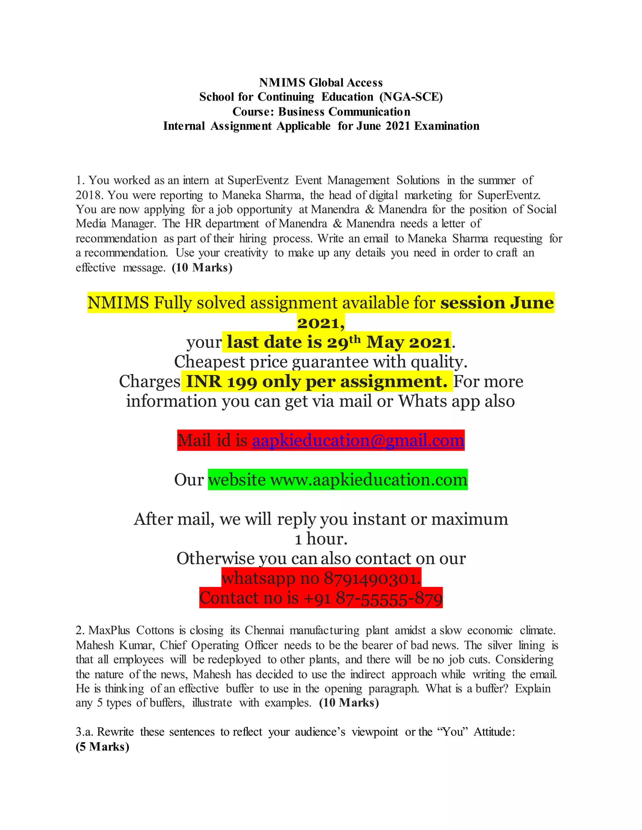 2nd sem nmims june 2021 solved assignments | PDF