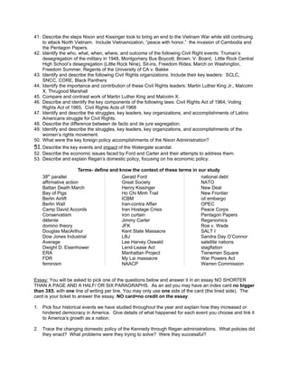 U.S. History 2nd semester final study guide | DOC | War and Conflicts