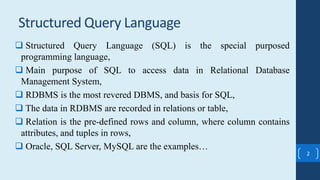 Concept of Structured Query Language (SQL) in SQL server as well as ...