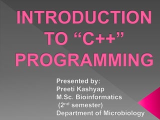 Introduction To C++ Programming | Pptx