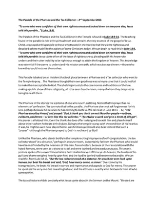 2nd September 2016 - The Parable of the Pharisee and the Tax collector ...