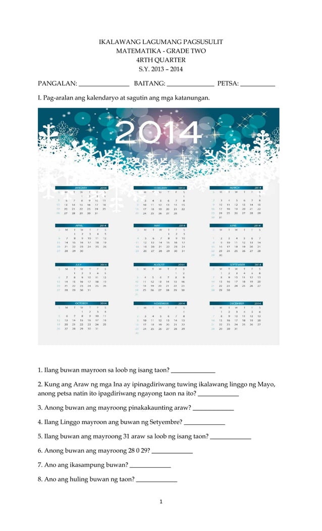 K to 12 MATHEMATICS Grade 2 (4th Quarter 2nd Summative Test) | PDF