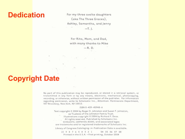 2nd Title Page, Copyright Page & Dedication | PPT