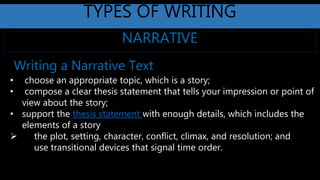 Techniques in Selecting and organizing Information & Types of Writing | PPT
