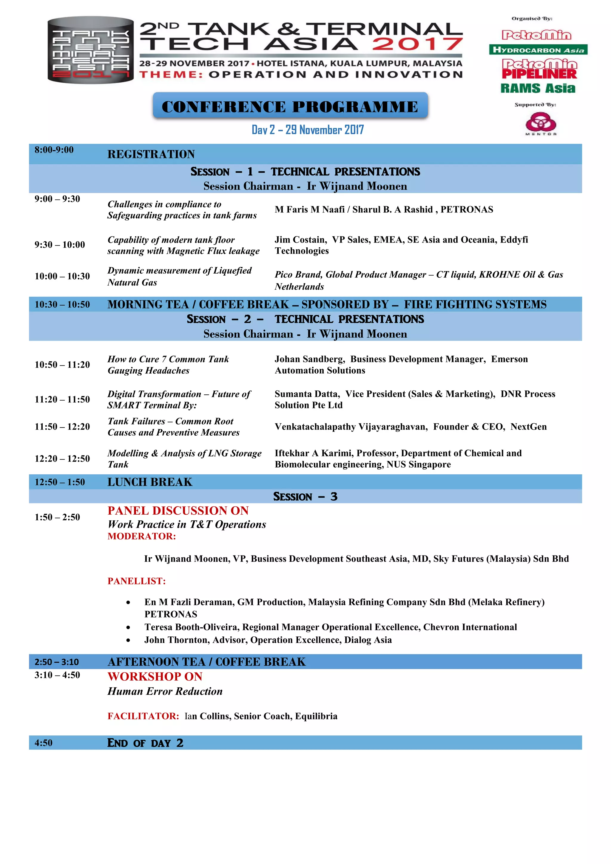 2nd Tank & Terminal Tech Asia 2017 conference programme | PDF