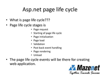 Dotnet- An overview of ASP.NET & ADO.NET- Mazenet solution | PPTX
