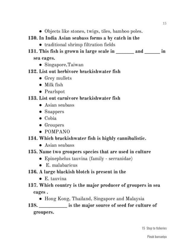 FISHERIES QUESTION BANK (4th sem) | PDF