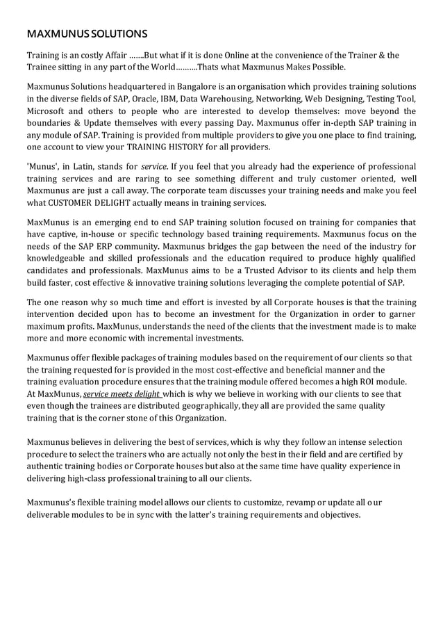 MaxMunus Online Training | DOCX | Computing | Technology & Computing