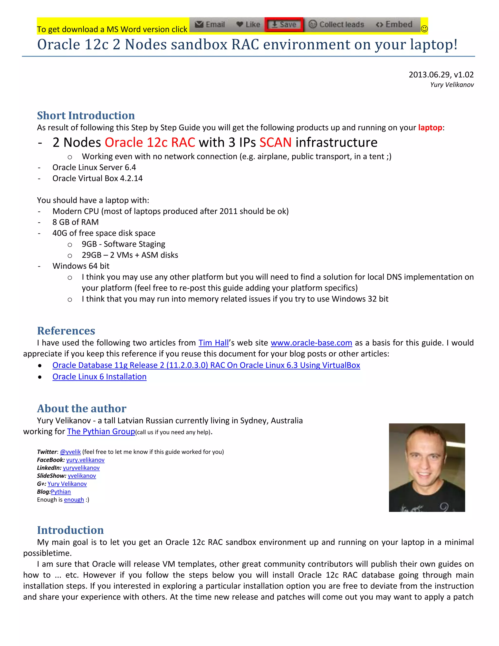 Oracle 12c RAC On your laptop Step by Step Implementation Guide 1.0 | DOCX