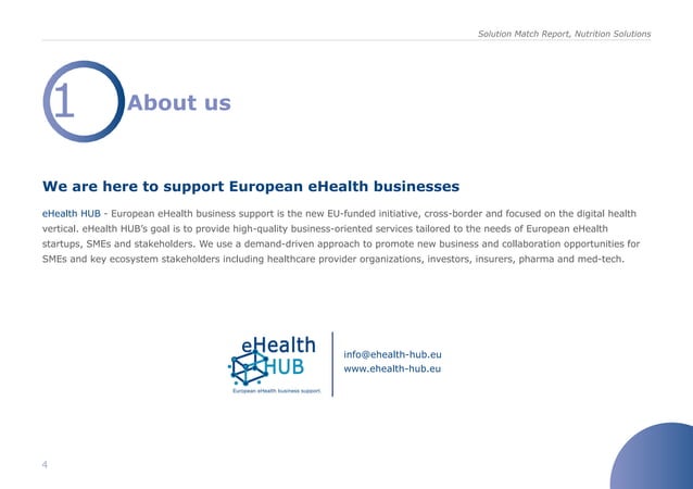 Nutrition Solutions | eHealth HUB Solution Match Report | PPT