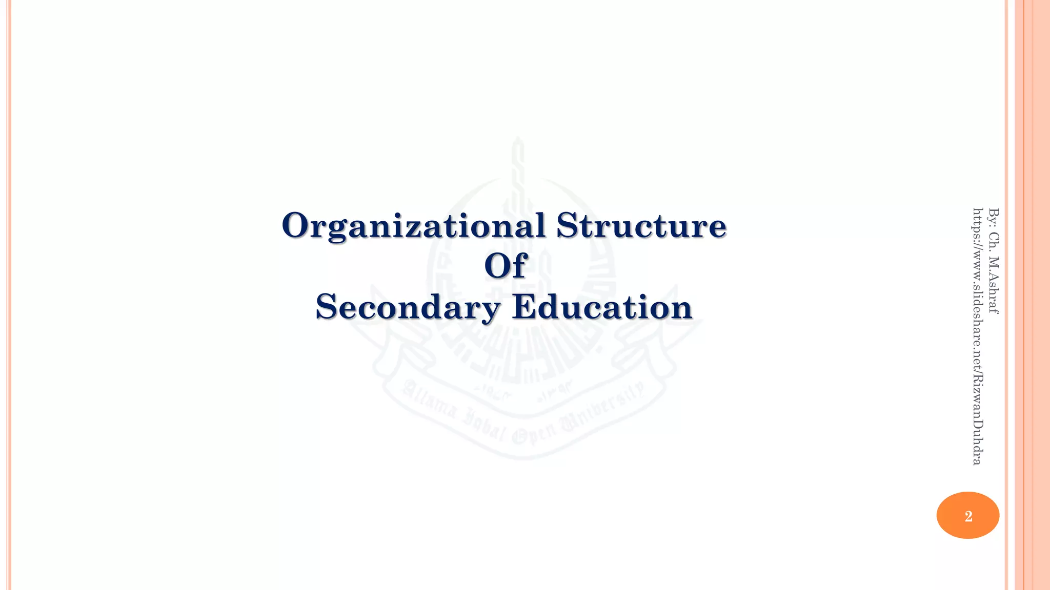 Organisational Structure of Secondary Education in Pakistan | PDF