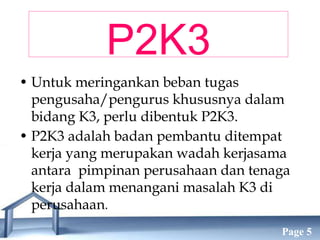 P2K3 ( Panitia Pembina Keselamatan dan Kesehatan Kerja) | PPTX