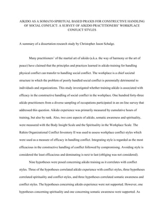 Aikido as a somato spiritual based praxis for constructive handling of ...