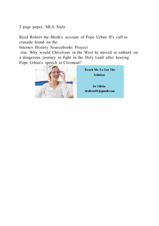 2 page paper, MLA StyleRead Robert the Monks account of Pope Ur | DOCX