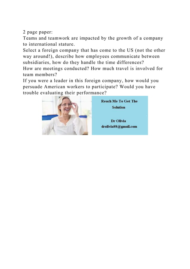 2 page paperTeams and teamwork are impacted by the growth of a co.docx