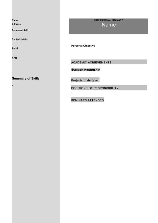 resume formate | DOC