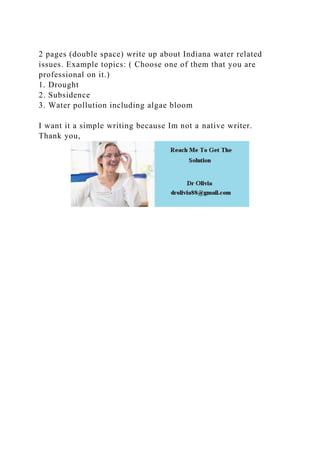 2 pages (double space) write up about Indiana water related issues. .docx