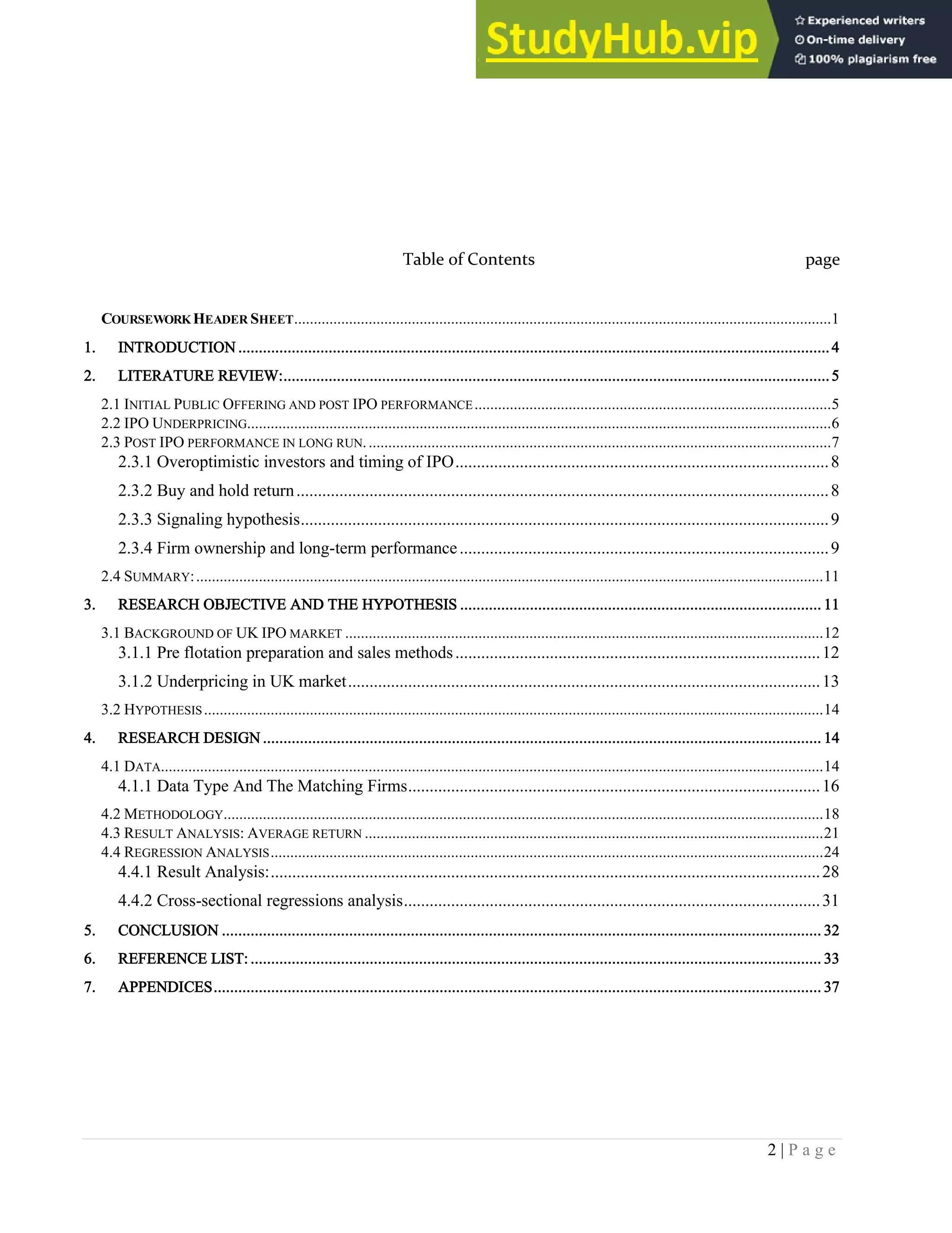 2 P A G E Table Of Contents Page COURSEWORK HEADER SHEET | PDF
