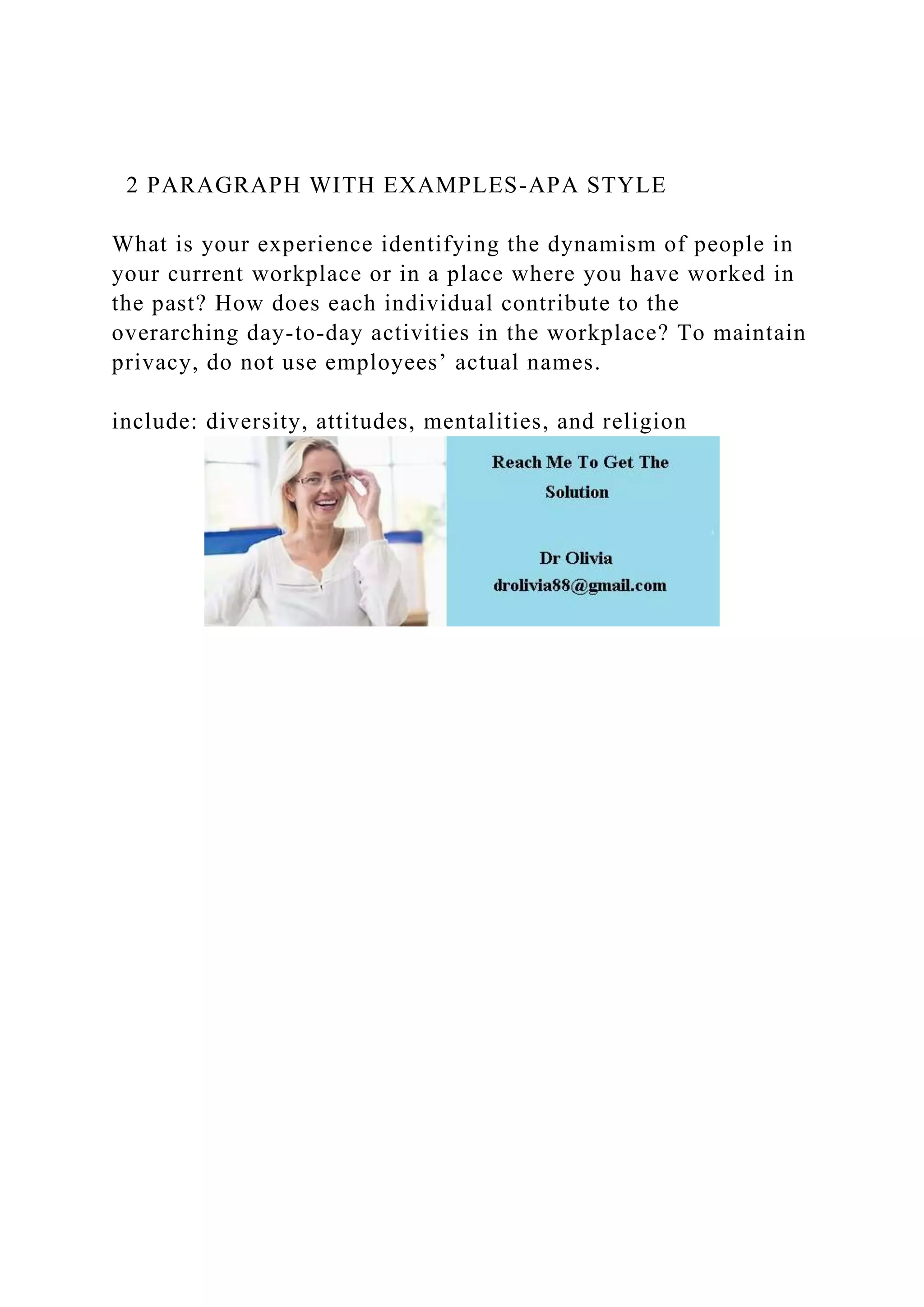 2 PARAGRAPH WITH EXAMPLES-APA STYLE What is your experience .docx ...