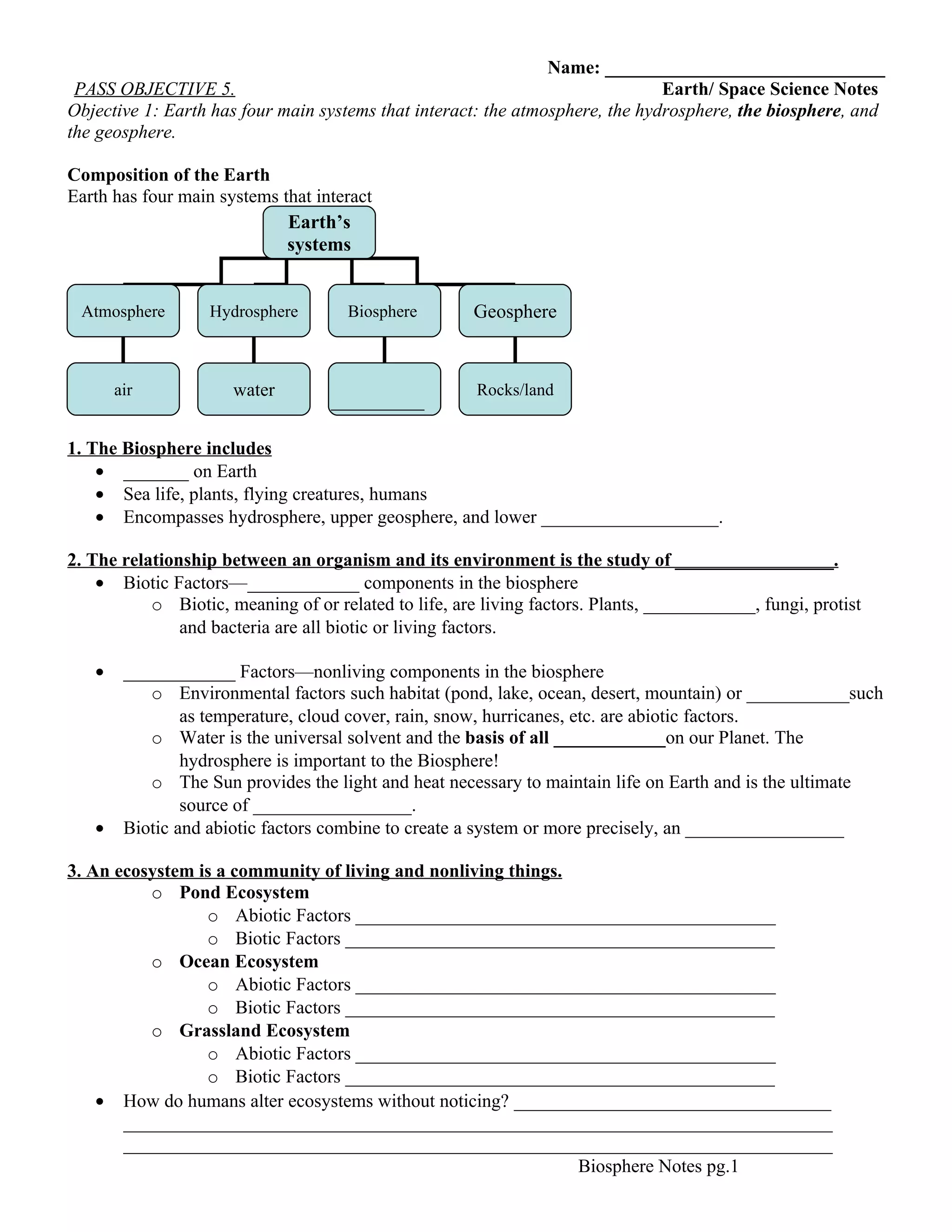 Earth Science. Biosphere student notes | DOC