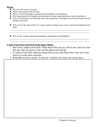 Earth Science. Biosphere student notes | DOC