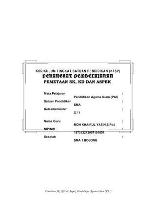 Pemetaan KD SK PAI SMA | DOC