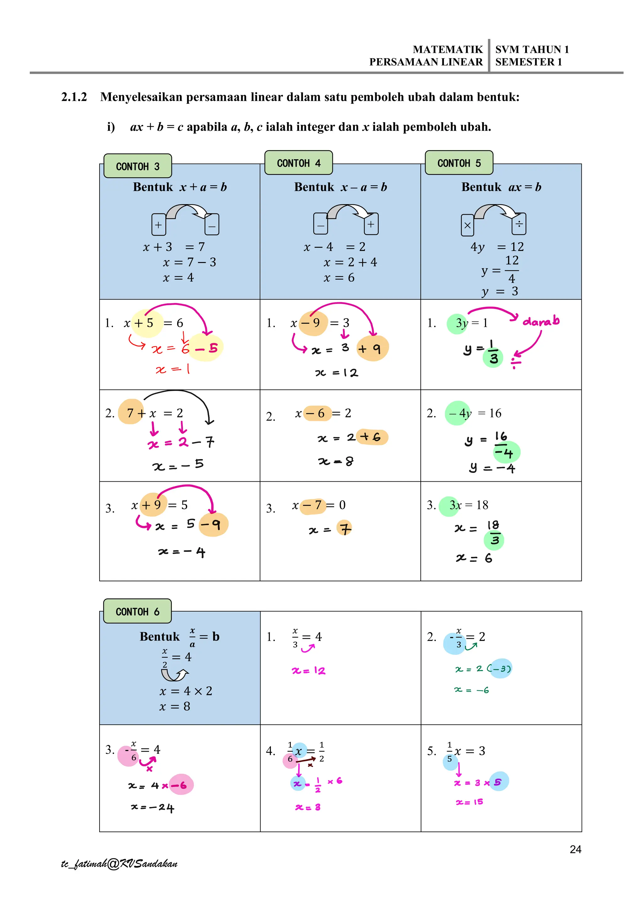 MODUL 2 : PERSAMAAN LINEAR (JAWAPAN) A0310 | PDF