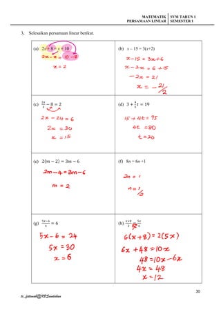 MODUL 2 : PERSAMAAN LINEAR (JAWAPAN) A0310 | PDF