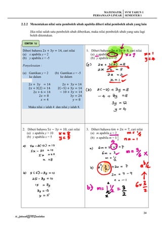 MODUL 2 : PERSAMAAN LINEAR (JAWAPAN) A0310 | PDF