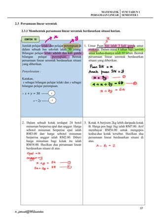 MODUL 2 : PERSAMAAN LINEAR (JAWAPAN) A0310 | PDF