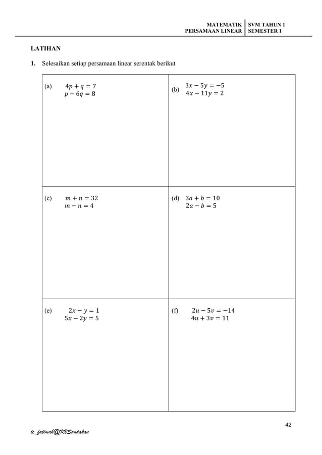 MODUL 2 : PERSAMAAN LINEAR (JAWAPAN) A0310 | PDF