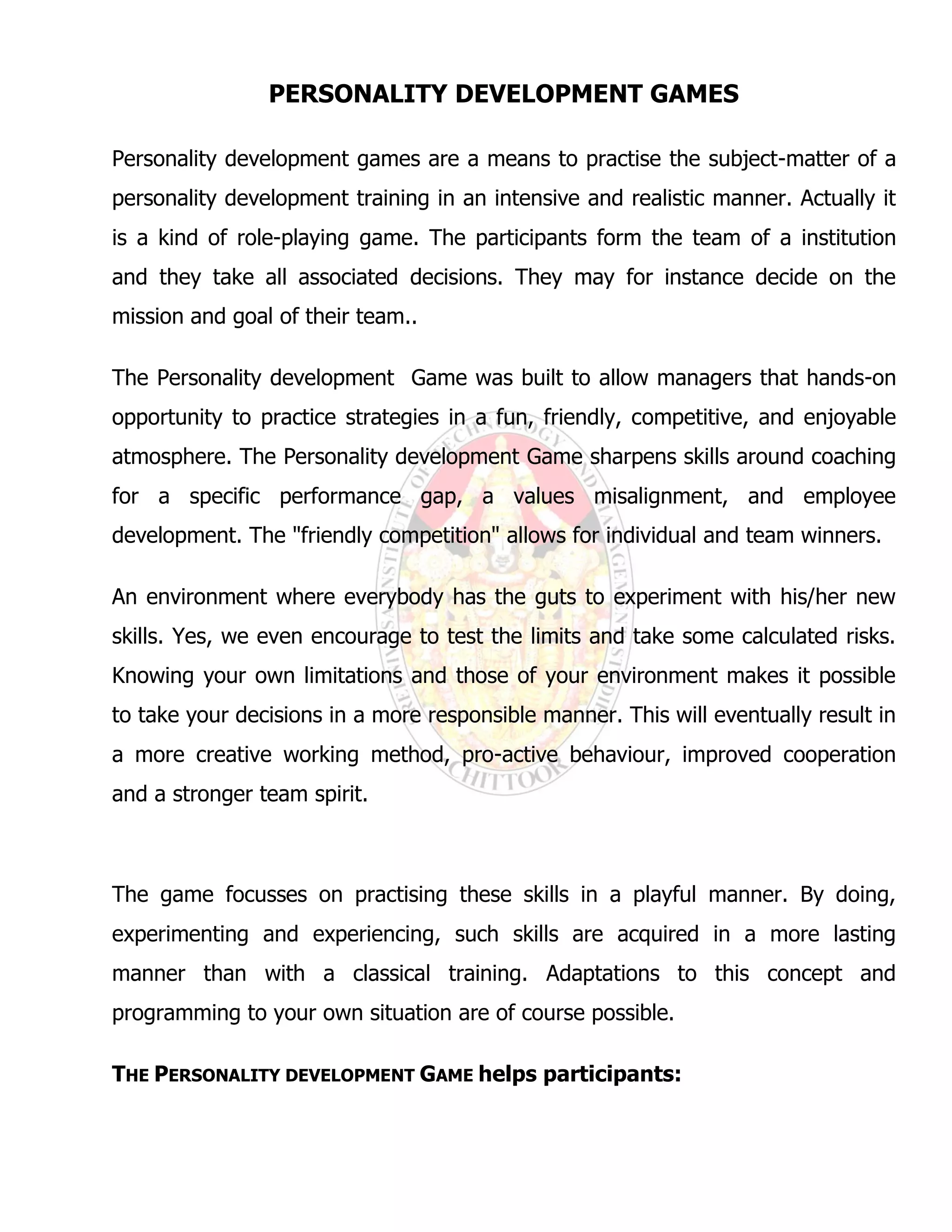 2 personality development games february | PDF
