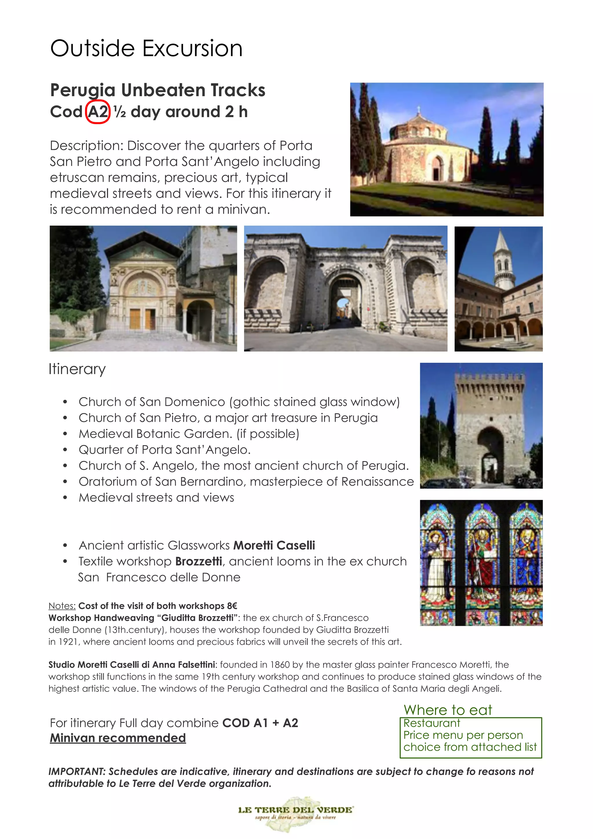 perugia and nature excursion sheets, combine your excursion!! | PDF