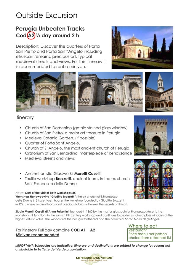 perugia and nature excursion sheets, combine your excursion!! | PDF