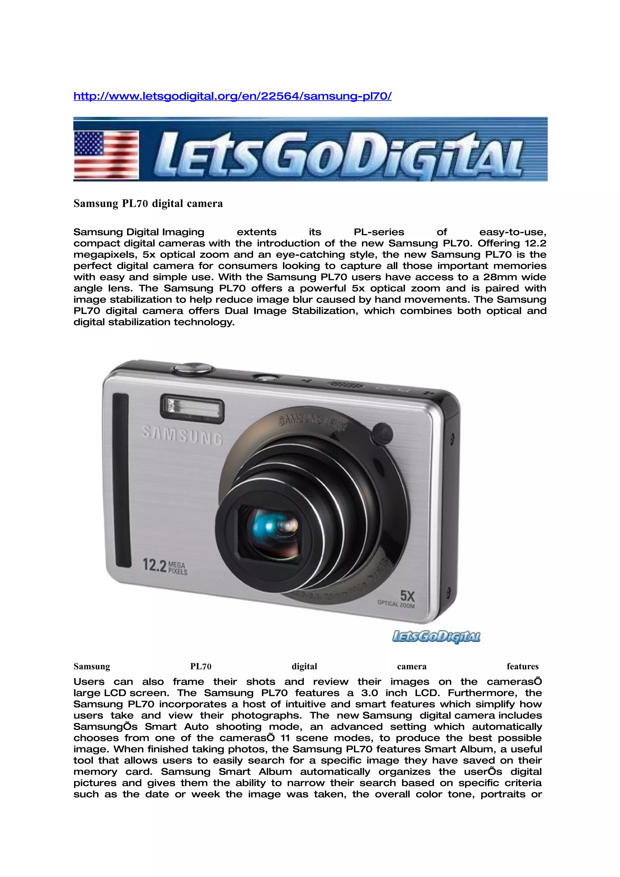 Samsung PL70 digital camera | PDF