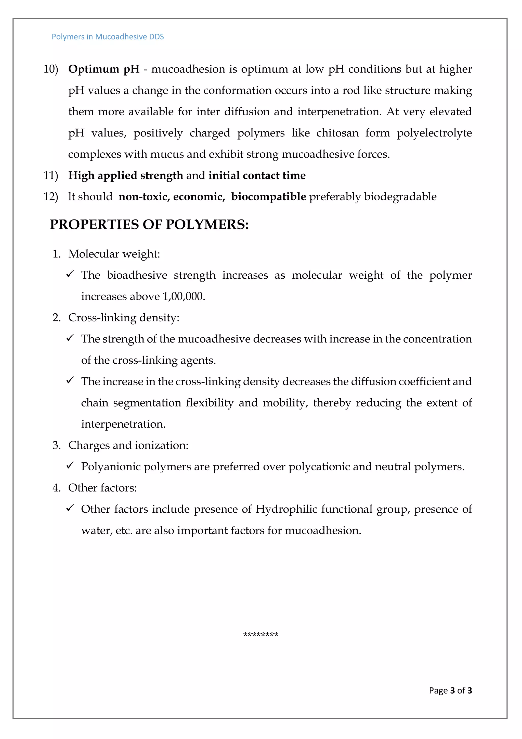 Polymers - Mucoadhesive Drug Delivery | PDF