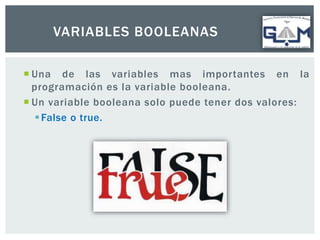 2 poo u1 7 variables y operaciones booleanas | PPTX