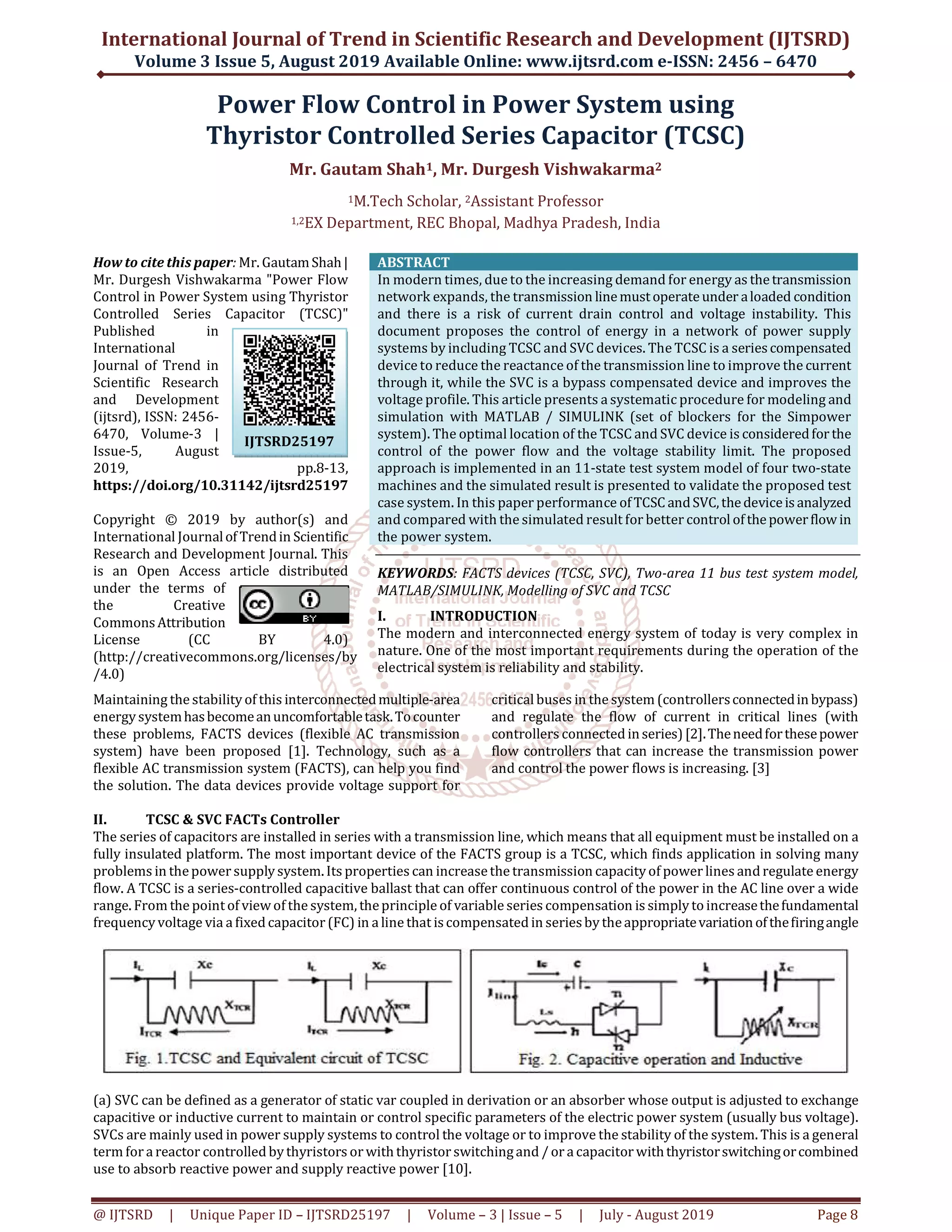Power Flow Control In Power System Using Thyristor Controlled Series