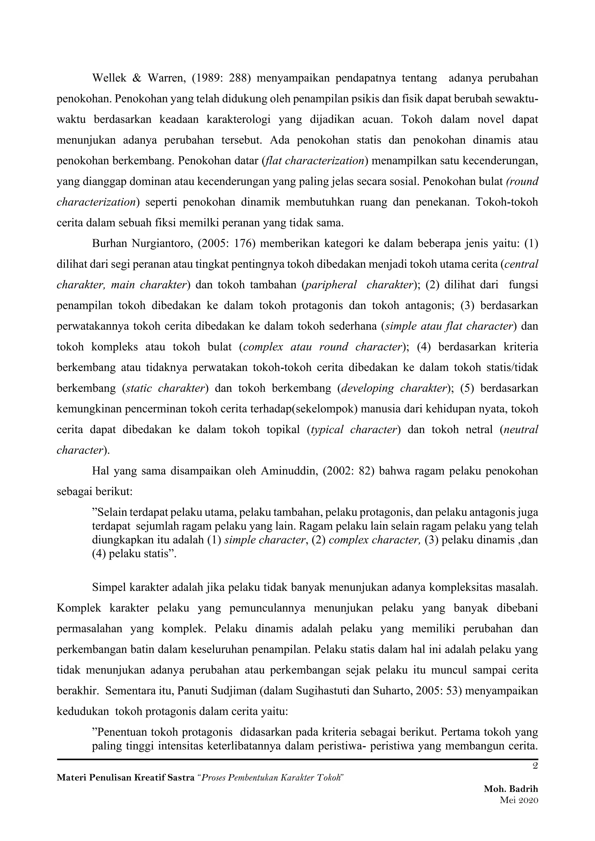 2 proses pembentukan karakter tokoh dalam novel | PDF