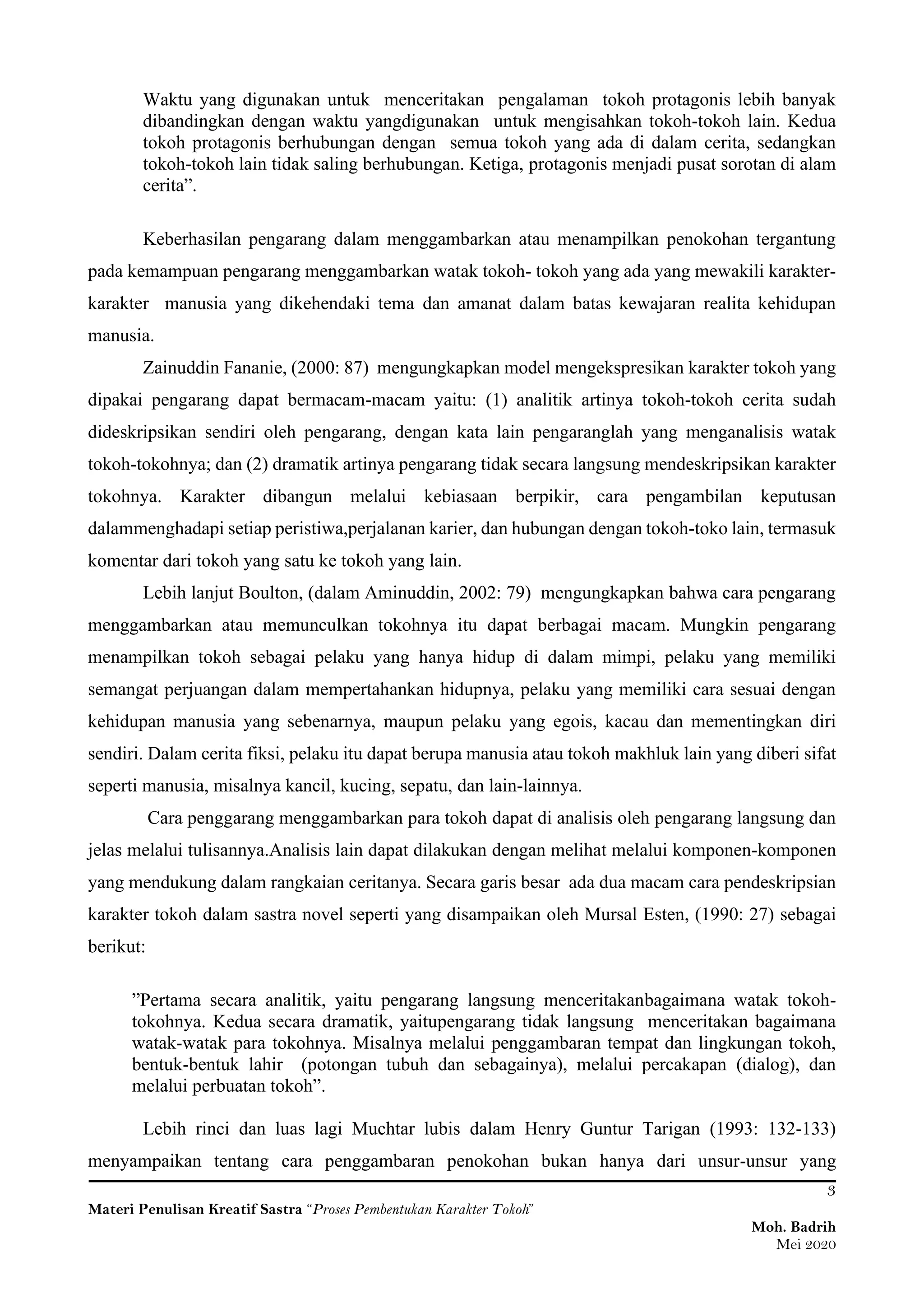 2 proses pembentukan karakter tokoh dalam novel | PDF