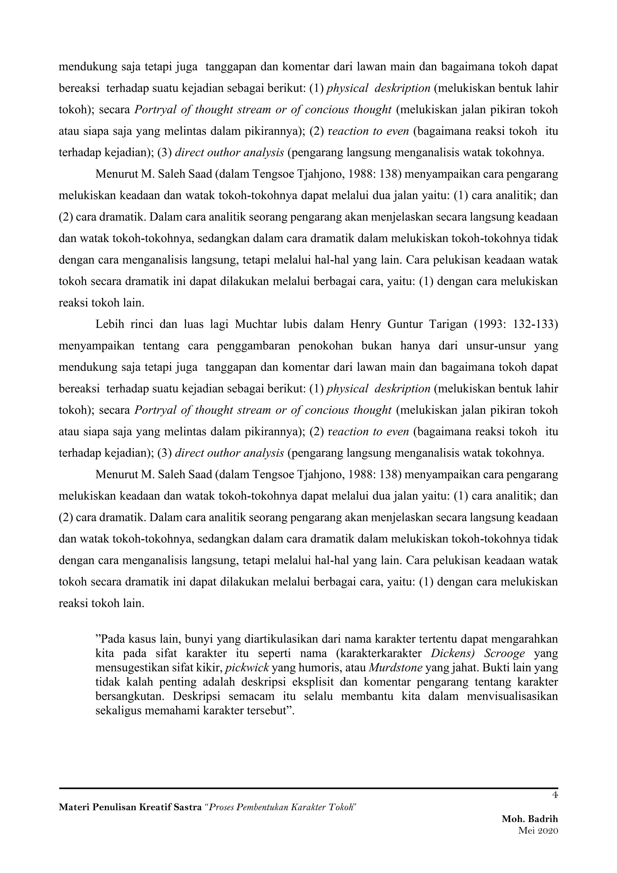 2 proses pembentukan karakter tokoh dalam novel | PDF