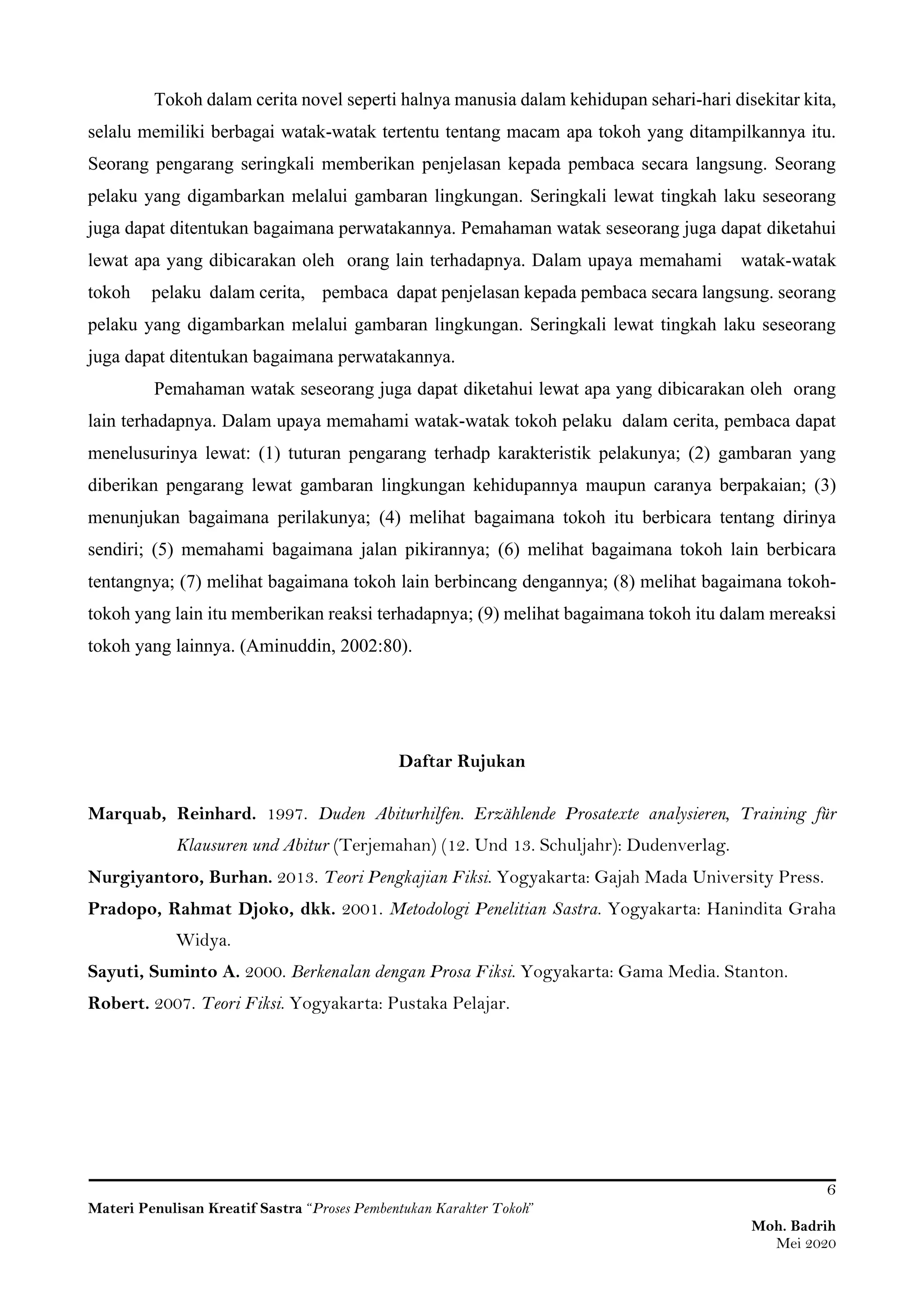 2 proses pembentukan karakter tokoh dalam novel | PDF