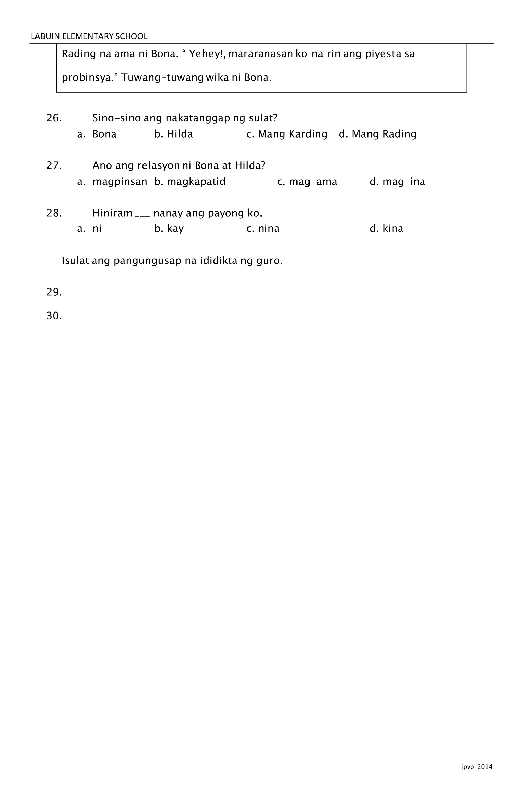 Second Periodic Test Grade 2 | DOCX